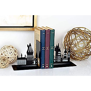 Harry Potter Hogwarts Castle Metal Bookends | Die Cut Metal Bookends with Hogwarts Castle Silhouette Glow in The Dark Design | Ideal for Harry Potter Book Collections & More