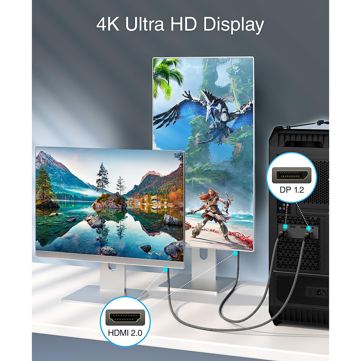 BlueRigger DisplayPort to HDMI 4K 60Hz Cable 15FT - (Uni-Directional, DP to HDMI Cord, HDR, HDCP 2.2, Display to HDMI Male Video Cable) - Compatible with PC, Laptop, HDTV, Monitor, Projector