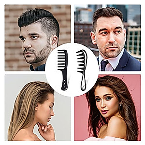 KINBOM 2Pcs Hair Combs, Wide Tooth Comb for Curly Wet Wavy Thick Hair Wigs Barber Salon, Large Tooth Spacing Shark Teeth Hair Hairstyle Tool (Black)