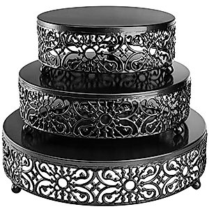 Hedume Set of 3 Metal Cake Stand, Black Round Cake Stand, 8" 10" 12" Dessert Cupcake Pastry Candy Display Plate for Wedding, Event, Birthday Party