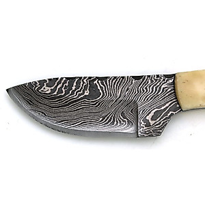 Wild Turkey Handmade Damascus Steel Collection Full Tang Bone Handle Fixed Blade Knife w/Leather Sheath Outdoors Hunting Camping Fishing (1)