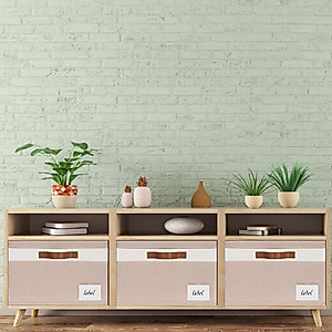 PFFVRP Large Storage Bins with Lids, Foldable Fabric Storage Baskets with Lids, Sturdy Storage Boxes with Labels and 3 PU Handles for Closet Home Bedroom Office (26L, Pink&White)