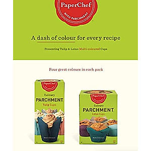 PaperChef Baking Cup: Lotus-Shaped Cupcake and Muffin Liners, Nonstick Parchment Papers, Tin and Ramekin Liner, 4 Elegant Colors, Biodegradable Paper Supplies, Kosher-Certified, (Multicolored, 12 cups