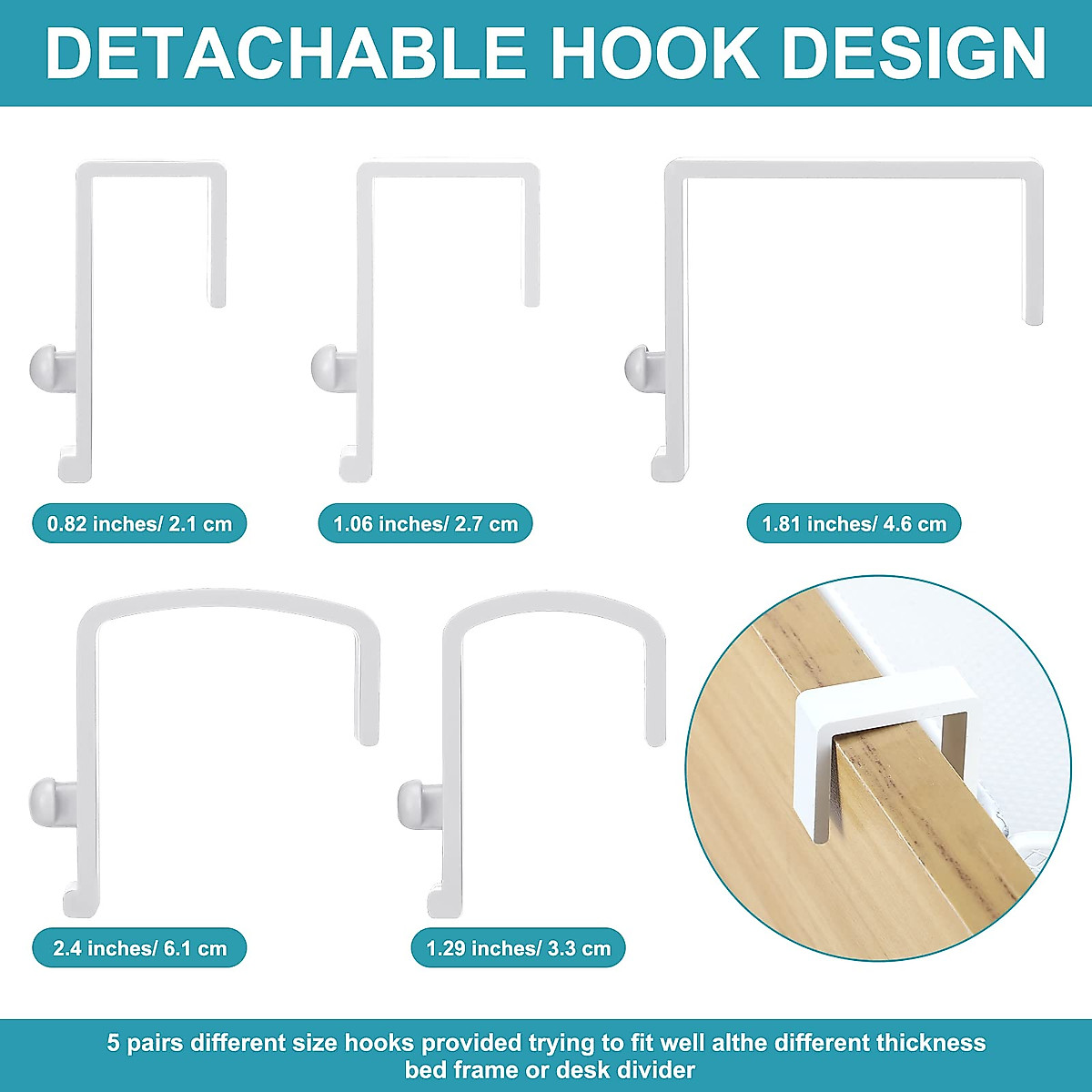 Rtteri 2 Sets Bedside Shelf Bed Metal Storage Basket Bunk Bed Shelf with 10 Pair 5 Different Size Hooks Bed Side Organizer Caddy Hanging Organizer for Home Office Desk Phone Book(White)