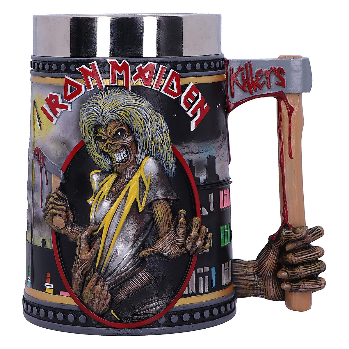 Nemesis Now Metal Band Tankard, Hand-Painted Beer Mug, Removable Stainless Steel Insert, Hard Rock Music Fans Collectible Merch, 16cm - Iron Maiden Killers