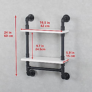 Industrial Pipe Shelving Bathroom Shelves Wall Mounted, 2-Layer 24in Rustic Wood Shelf with Towel Bar,Farmhouse Towel Rack Metal Floating Shelves Towel Holder (TypeA, White)