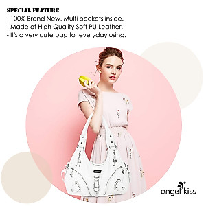 Angelkiss Women Multiple Pockets Purses and Handbags Washed Leather, Two Top Zippers Closure, White