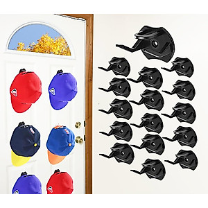 Lrgkcne Adhesive Hat Rack for Wall Baseball Caps, 16 Pack Hooks for Hats, Strong Hold hat Wall Organizer, Minimalist hat Display Rack, No Drilling Hat Racks for Door,Bedroom,Closet Black