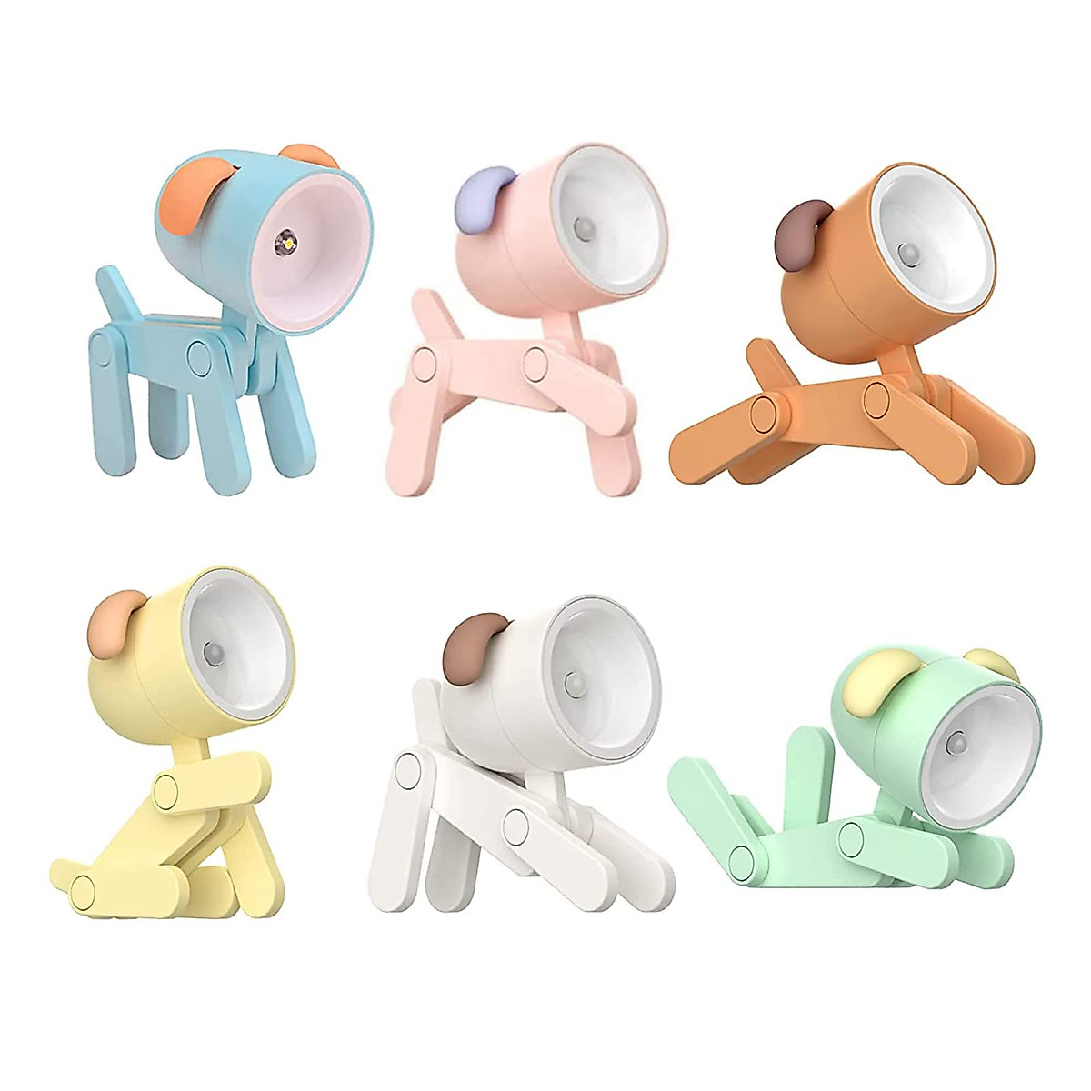 Galunt 6 PCS Mini Led Desk Lamp, Led Cute Night Light Adjustable Phone Stand Mini Dog Table Lamp Cute Small Phone Holder Desk Decor Dog Lamp, Eye-Protection