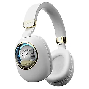 White Kids Bluetooth Headphones Wired with Microphone for School - Wireless Boy Girls Noise Cancelling Over Ear Bluetooth Headphones Foldable Children Headsets for iPad Kindle Airplane Travel Tablet
