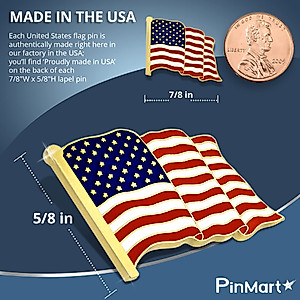 PinMart's 2 Pack Made in the USA Waving American Flag Enamel Lapel Pins