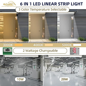 2FT LED Linear Strip Emergency Stairwell Light, 2 Watt/3 CCT Selectable, 10W/20W, 1250lm/2500lm, Battery Backup, 30K/40K/50K, IP20, 0-10V Dimmable 2 Foot Commercial LED Shop Ceiling Light Fixture, FCC