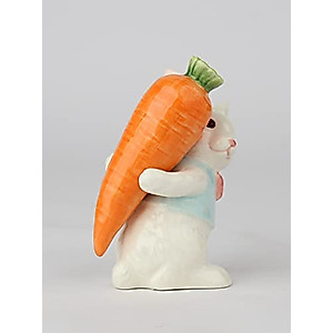 Fine Ceramic Spring Easter Buny carries Carrot Salt & Pepper Shakers Set, 3.75" H