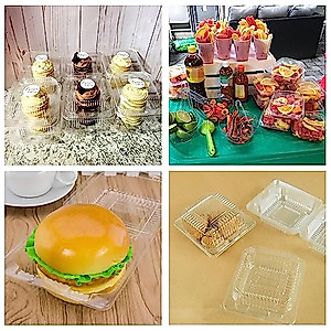 OJYUDD 200 Pack Clear Plastic Square Hinged Food Container,Disposable To Go Containers with Clear Lids,Take Out Square Clamshell Food Boxes for Dessert,Cakes,Cookies,Pasta,Sandwiches