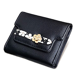TOPKULL Wallets for Women Rfid Small Womens Wallet Trifold Flower Leather Ladies Wallet with Card Holder&Zipper Coin Purse (Black)