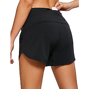 CRZ YOGA High Waisted Running Shorts for Women - 4'' Liner Gym Athletic Workout Shorts with Zipper Pockets Breathable Black Medium