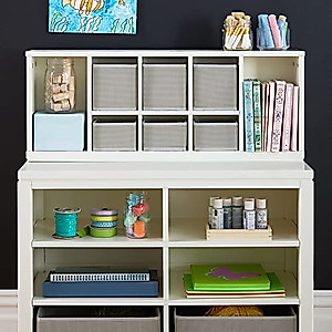 MARTHA STEWART Crafting Kids' Double Open Storage - Creamy White: Wooden Shelving with Bins, 6 Compartment Art Supply Organizer for Playroom