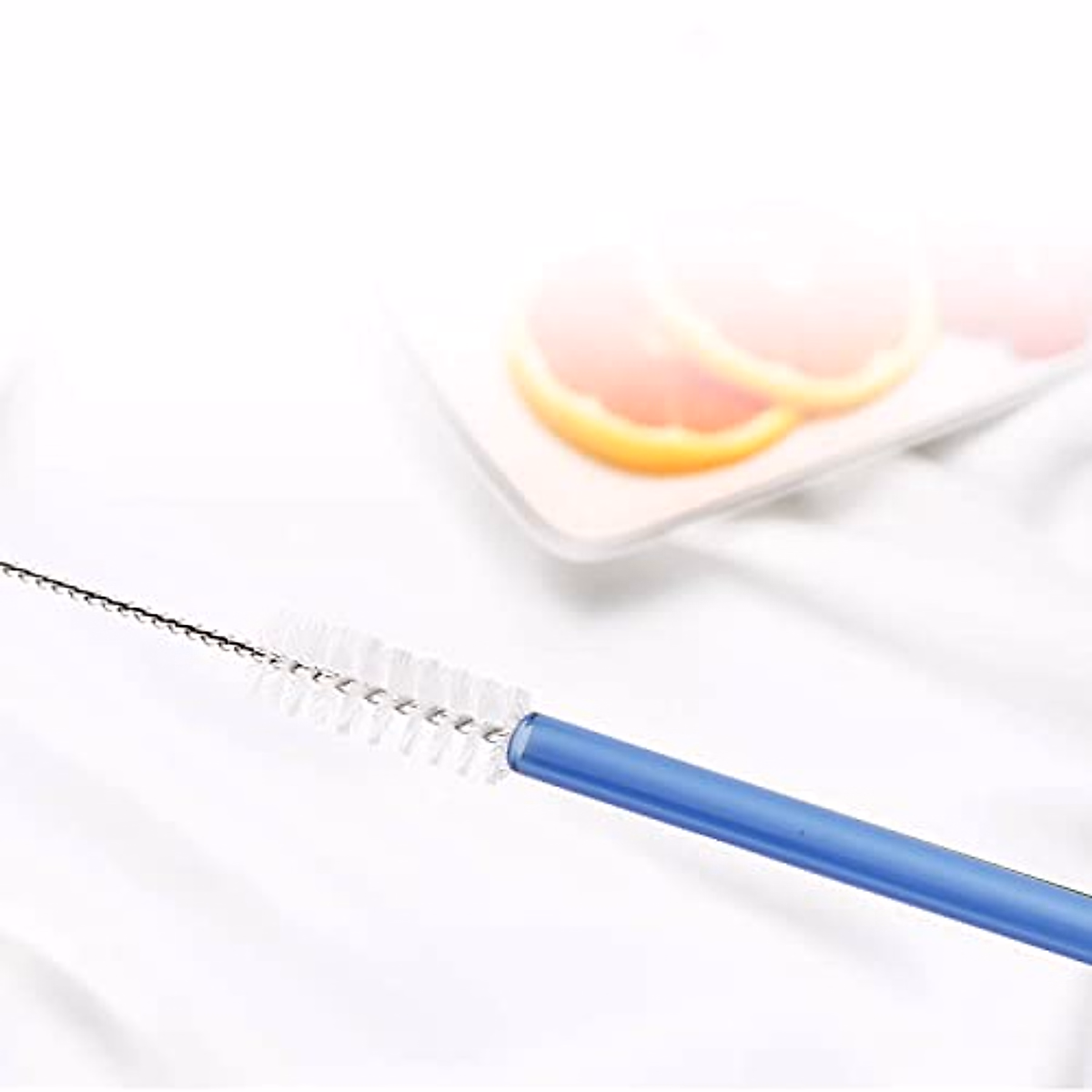 JASHII Reusable Glass Straws, 7.87"×0.3" Clear Smoothie Drinking Straws with Clean Brush, Black Travel Case for Beverages, Shakes, Milk Tea, Juices, Cocktail, 4 bent, 4 straight - Lavender