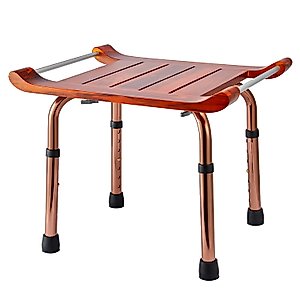 Teak Shower Bench Stool Chair Seat with Handles, Shower Benches Stool Chair Seat for Inside Shower, Height Adjustable Waterproof for Adults Elderly