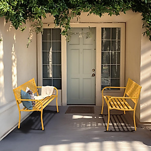 VINGLI 50" Outdoor Bench Metal with Floral Back, Garden Bench Front Porch Bench for Yard Patio Entryway Park Outside, 800lb Capacity - Yellow