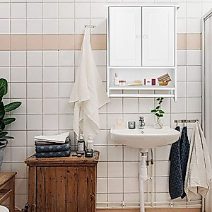 Guangshuohui Bathroom Wall Cabinet, Wooden Hanging Storage Cabinet with 2 Doors & Shelves, Multipurpose Storage Cabinet for Bathroom Kitchen Living Room, Wall Mounted Bathroom Medicine Cabinet