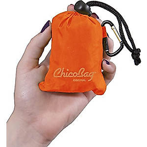 ChicoBag Original Compact Reusable Grocery Bag w/Attached Pouch and Carabiner Clip | Eco-Conscious Packable Tote | Variety 4pk - Mazarine, Aqua, Orange Peel, & Yellow (Pack of 4)