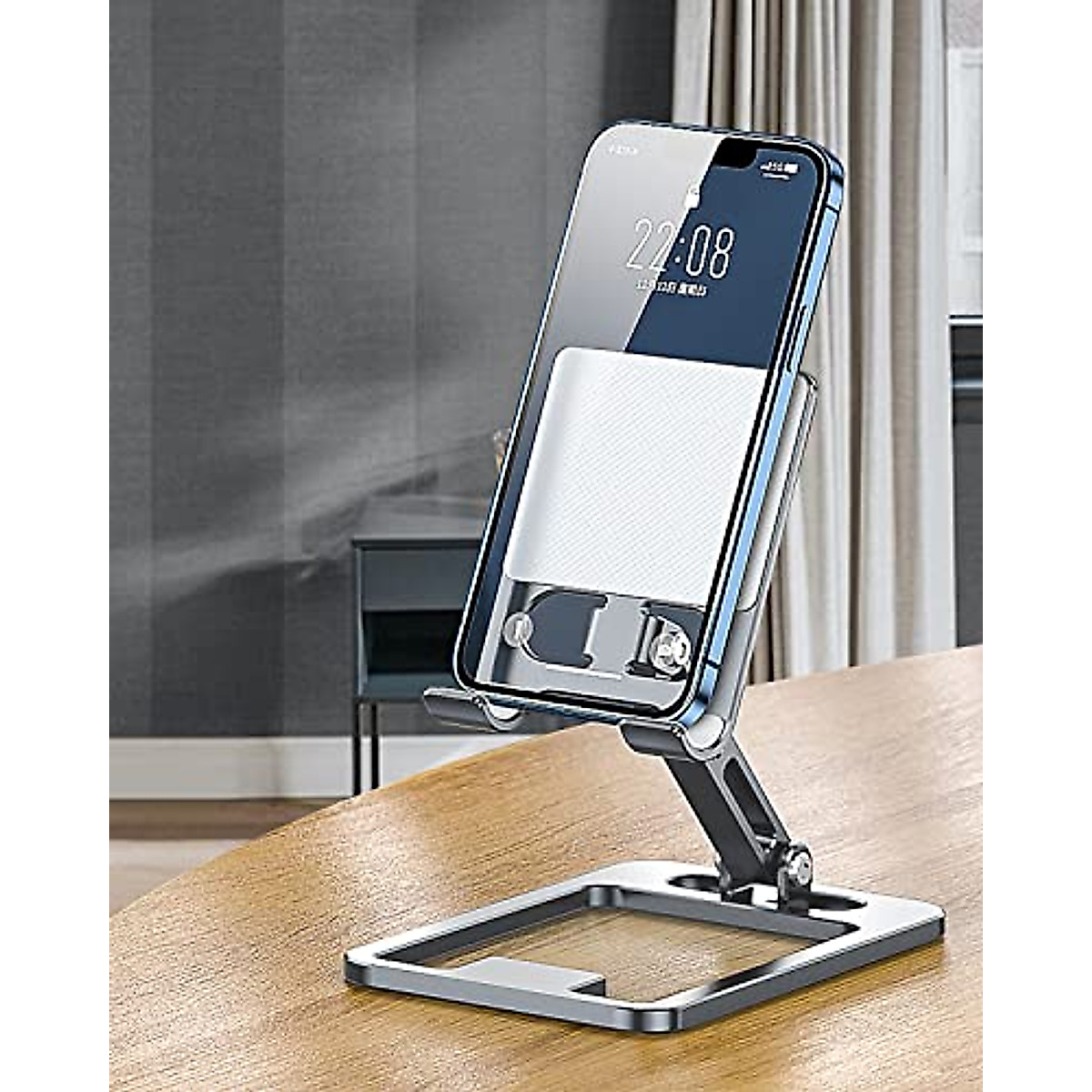 Folding Cell Phone Stand, Adjustable Desktop Phone Holder Dock Compatible with Phone 14 13 12, Plus, Pro, Pro Max, Samsung Galaxy S22 S10, 4-10 inch Tablet (Silver)