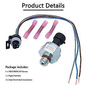 KEJSTED 7.3 ICP Injection Control Pressure Sensor & Pigtail Kit Compatible with Ford Powerstroke 7.3L Diesel ICP102 1807329C92 F6TZ-9F838-A F4TZ9F838A F6TZ9F838A CM5227 112841