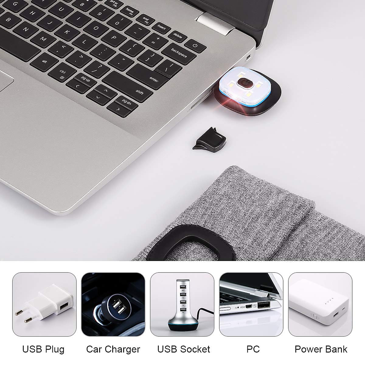 LED Beanie with The Light, Unisex USB Rechargeable Headlamp Hat Winter Knitted Night Lighted Cap Flashlight Women Men Gifts for Dad Him Husband (Red)