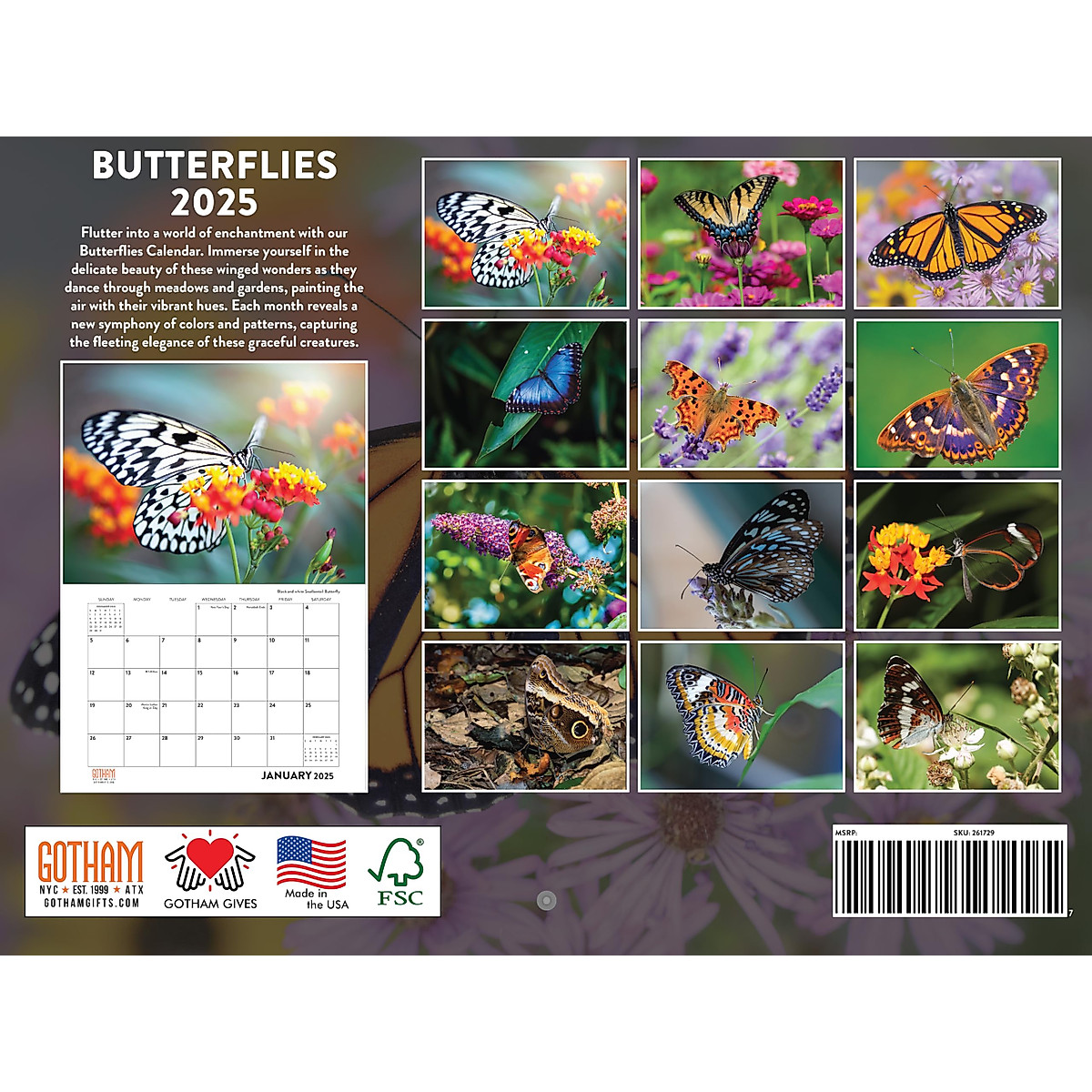 Butterfly Calendar 2025 Monthly Wall Calender 12 Month | American Made In The USA