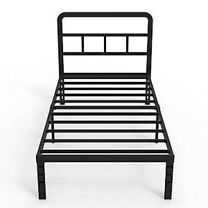 Maenizi Twin Bed Frames with Headboard, 14 Inch Twin Bed Frames No Box Spring Needed Support Up to 2500 lbs, Noise Free, Easy Assembely, Black