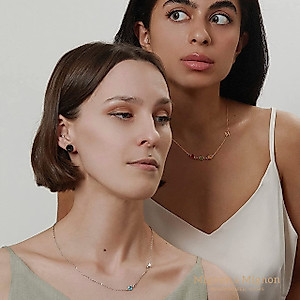 MignonandMignon Sideways Initial with Birthstone Necklace Mother's Day Gift Friendship Best Friend Custom Gemstones -SIN-2HBS-NECK