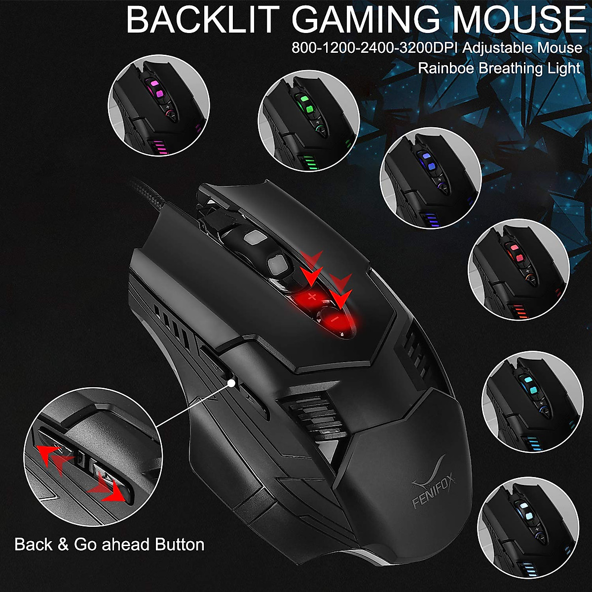 Wired Keyboard and Mouse Combo - Rainbow Keyboard Ergonomic Mechanical Feeling Colorful Led Light Up Keyboard Mouse