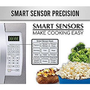 Farberware Countertop Microwave Oven 1.3 Cu. Ft. 1100-Watt with Smart Sensor Cooking, ECO Mode and Green LED Lighting, Child Lock, Easy Clean Black Interior, Retro White and Platinum