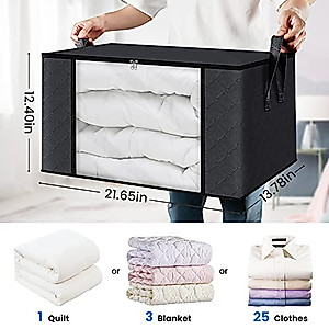 Fab totes 2 Pack Clothes Storage, Foldable Blanket Storage Bags, Storage Containers for Organizing Bedroom, Closet, Clothing, Comforter, Organization and Storage with Lids and Handle, Black