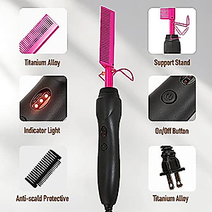 Pink Hot Comb Electric Hot Comb Heating Pressing Combs Hair Straightening [Power:42w]