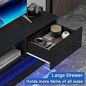 ARMCONE LED TV Stand, Media Entertainment Center, TV Stand for 55 60 Inch TV, Modern Industrial Floor Standing TV Cabinet with Storage, Black Entertainment Center, TV Console Home Furniture