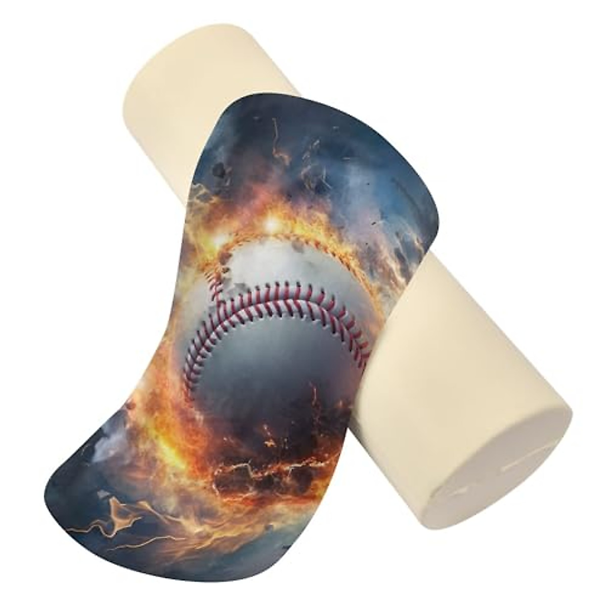 xigua Baseball Neck Roll Pillow for Neck Relief with Removable Washable Cover - Memory Foam Round Cylinder Bolster, Ergonomically Designed for Head, Neck, Back, and Legs