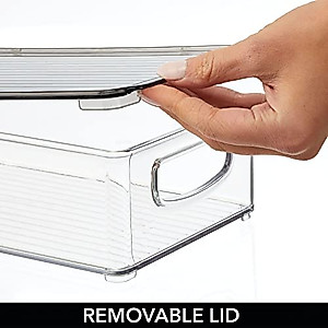 mDesign Plastic Pantry Storage Box Container with Lid and Built-In Handles - Organization for Flour, Cereal, Pasta, Rice, or Food in Kitchen Cupboard, Ligne Collection, 8 Pack, Clear/Smoke Gray