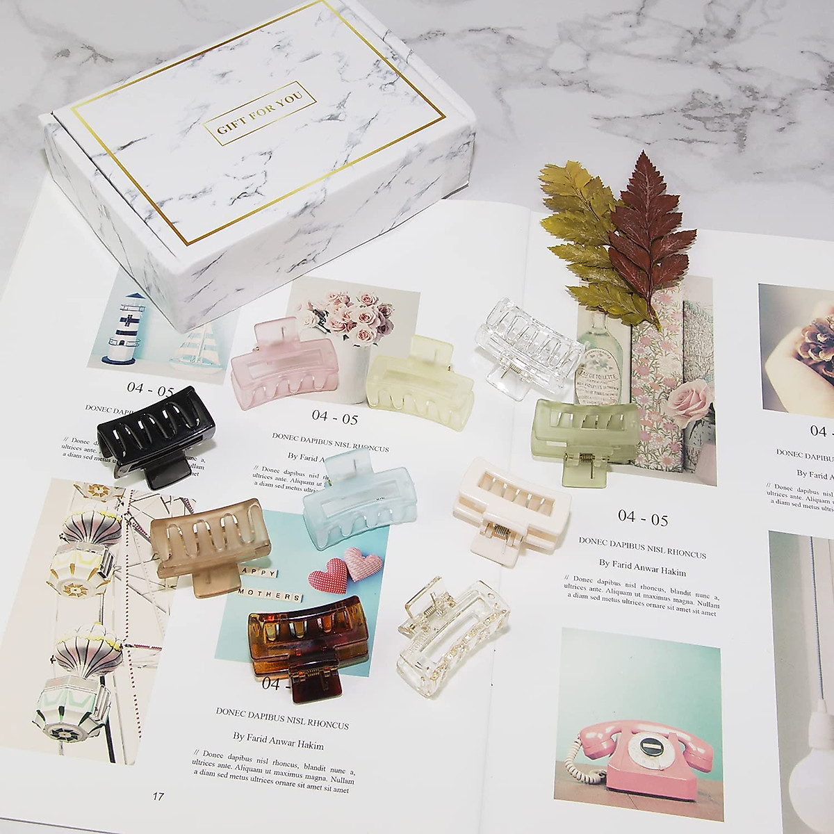 Small Tiny Claw Hair Clips for Women Girls for Thin/Medium Thick Hair, 1.5 Inch Mini Hair Jaw Clips Matte Rectangle Nonslip Clip with Gift Box (Matte+shiny color series)