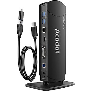 USB 3.0 Universal Docking Station, Acodot 13 in 1 Laptop Docking Station Dual Monitor for Windows and Mac, USB C Docking Station with HDMI, VGA, DVI, 6X USB 3.0, Gigabit Ethernet, Audio