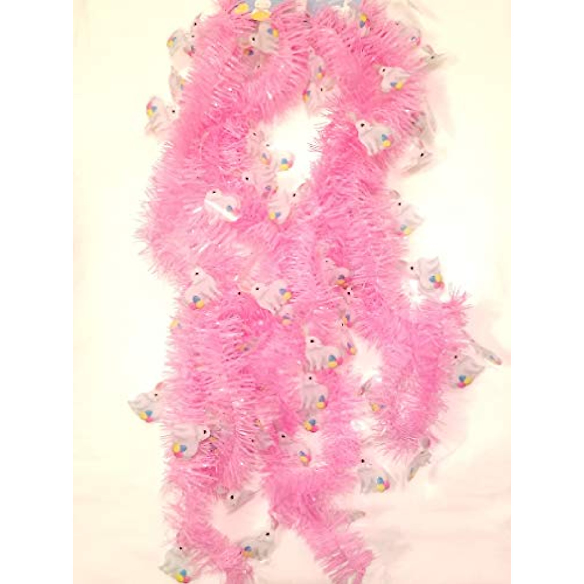 Easter and Spring 18 Feet of Pink Tinsel Garland with Bunny and Easter Egg Decorations in Garland