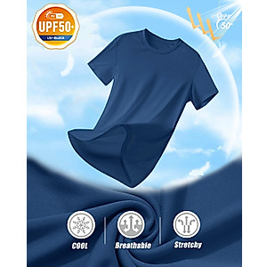 MAGCOMSEN Running Tops for Women Dry Fit Shirts Short Sleeve T-Shirts UPF 50+ Sun Protection Clothing Teal Shirts Cool Tee Shirts Blue Grey,L