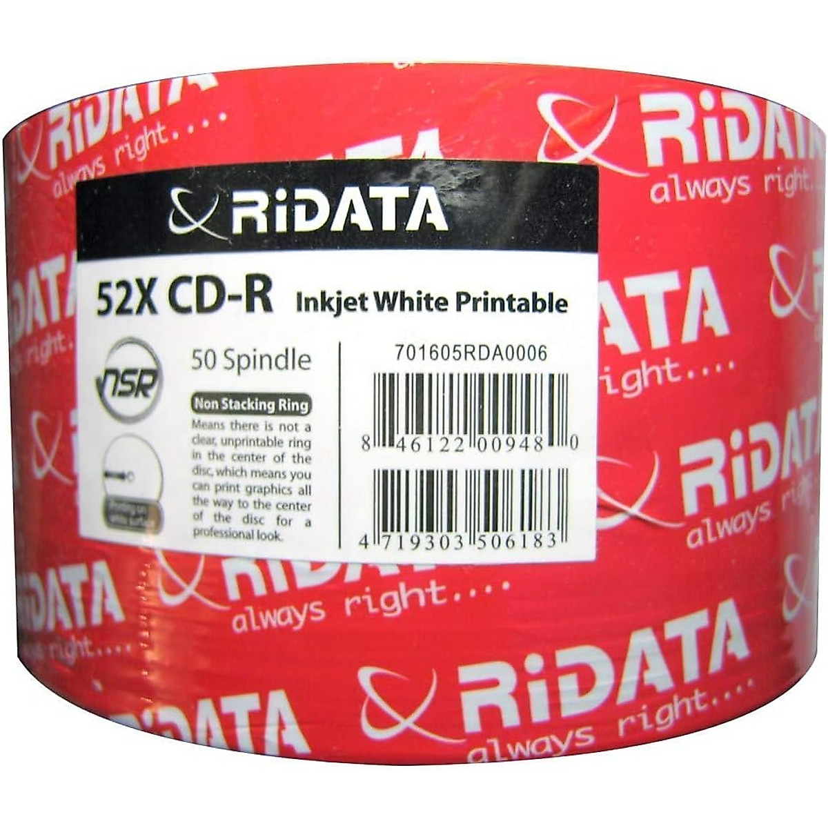 700MB 52X CD-R Inkjet White Hub Printable 50-Pack (9010EDRRDA108)