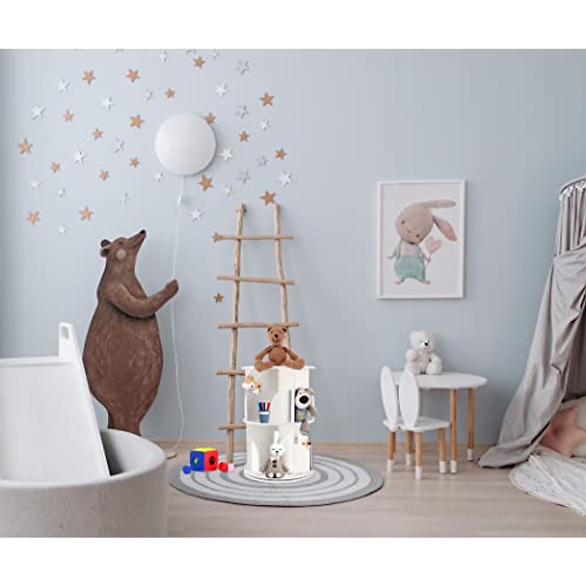 Rotating Bookshelf | Spinning Bookshelf | Small Bookshelf | 2 Tier Round Bookshelf | Plastic Bookshelf For Office Living or Kids Room | Revolving Bookcase | 360 Rotating Bookcase | White Bookshelf