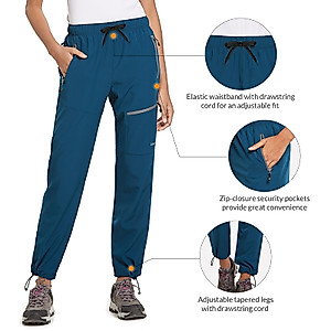 BALEAF Women's Hiking Pants Quick Dry Water Resistant Lightweight Joggers Pant for All Seasons Elastic Waist Navy Blue Size XL, Capri