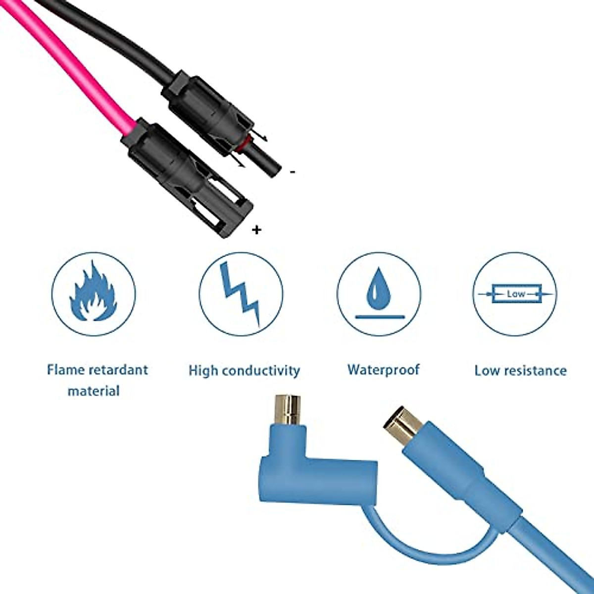 KarlKers Solar Panel Connector to DC 8mm Adapter Cable, Waterproof 8mm DC Connector with DC8020 Converter, Solar Connector to DC8mm for Solar Generator Portable Power Station 12AWG Heavy Duty Wire