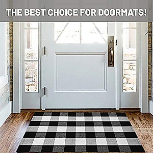IOHOUZE Buffalo Plaid Checkered Rug - 27.5" X 43" Door Mat for Front Porch Decor/Home Decor, Black and White Washable Entryway Rug Welcome Outdoor Mat/Spring/Summer Doormat/Christmas Decoration
