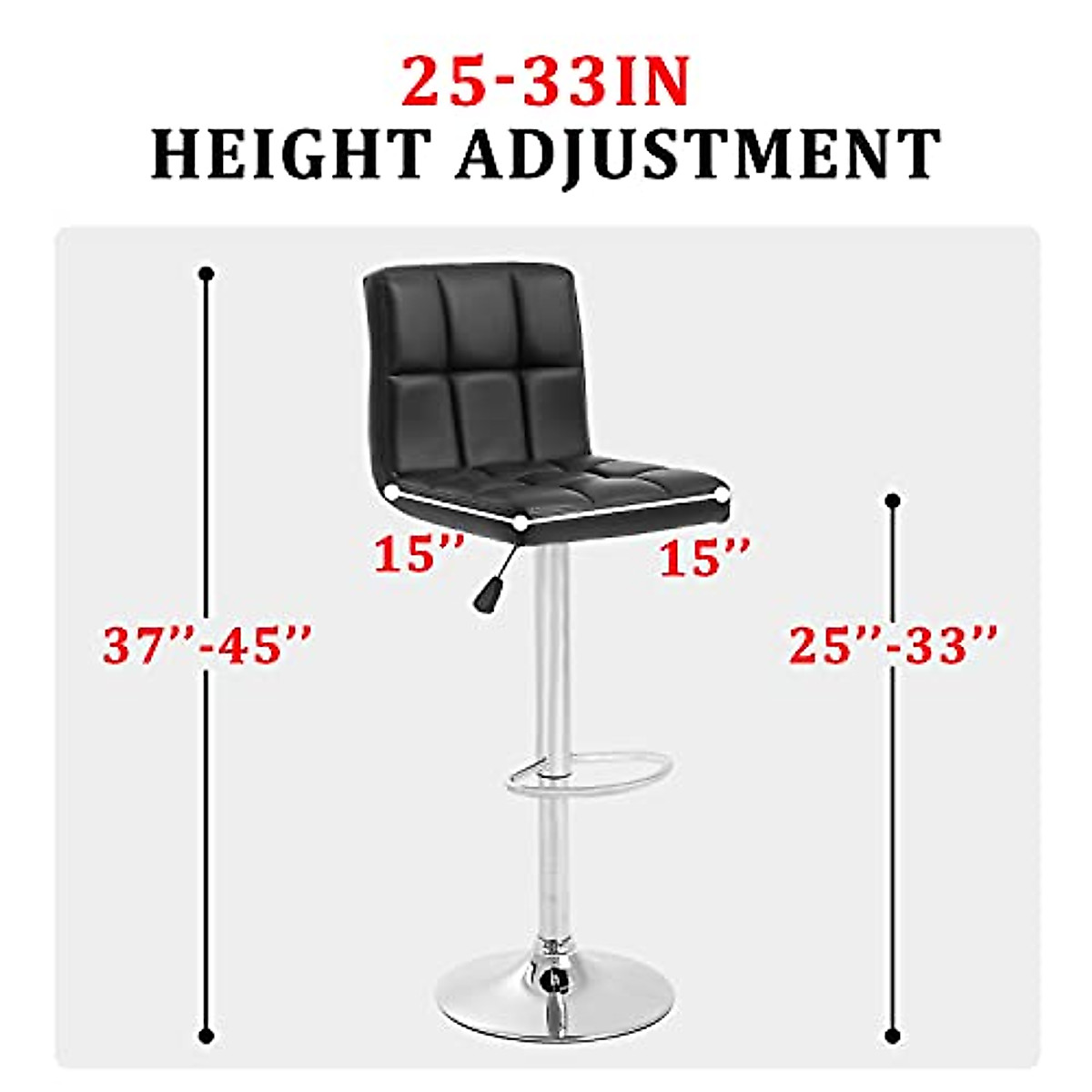 OffiClever Modern Bar Stool Set of 2 Counter Height Barstools Heigh Adjustable Swivel Bar Stool PU Leather Bar Chairs Home Kitchen Stools Hydraulic Dining Room Chairs, Black
