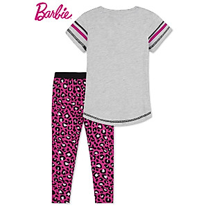 Barbie T-shirts & Leggings For Girls, Kids Outfits Age 2-13, Cute Clothes (Grey/Purple, 4-5 Years)